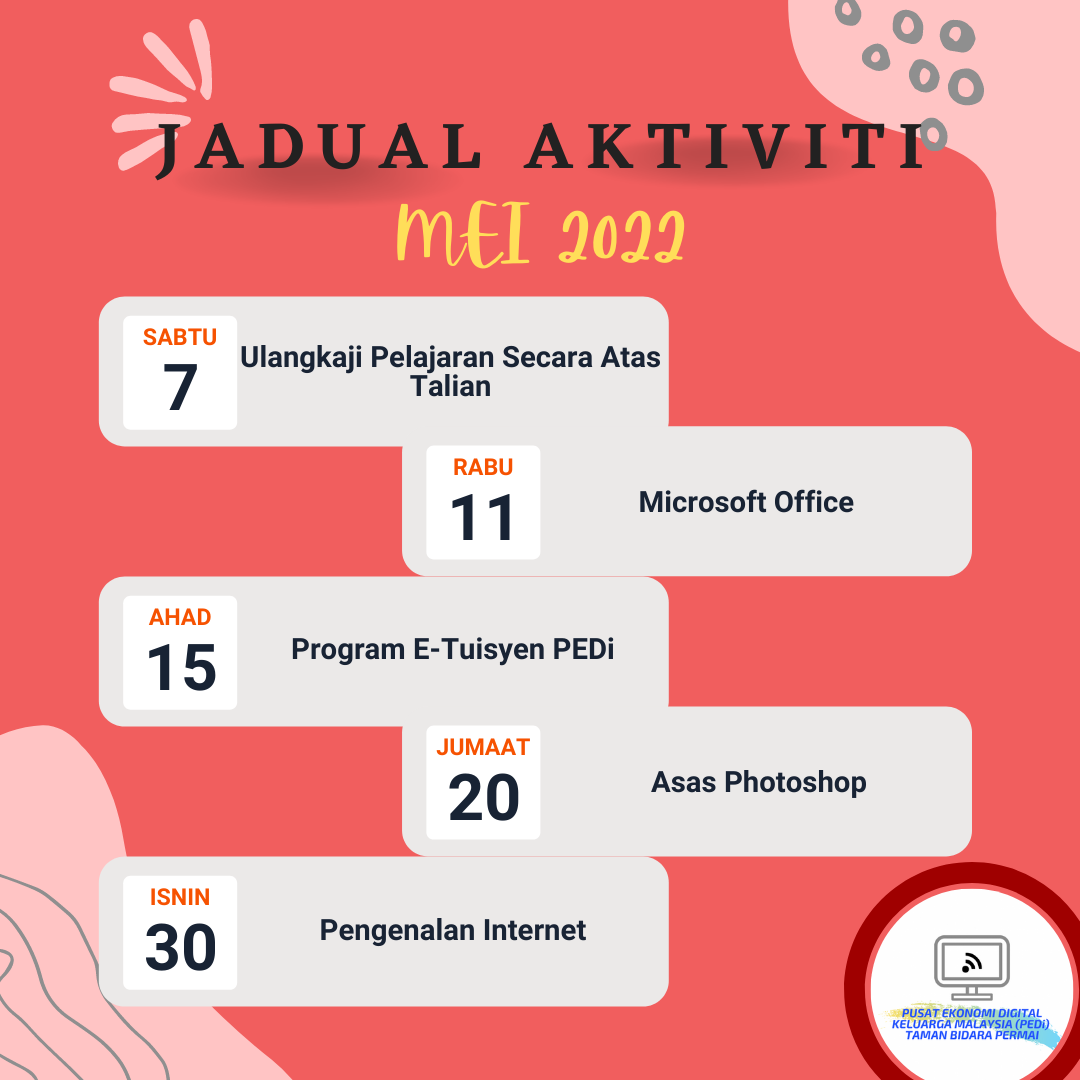 Jadual Aktiviti bulan Mei 2022 – Taman Bidara Permai